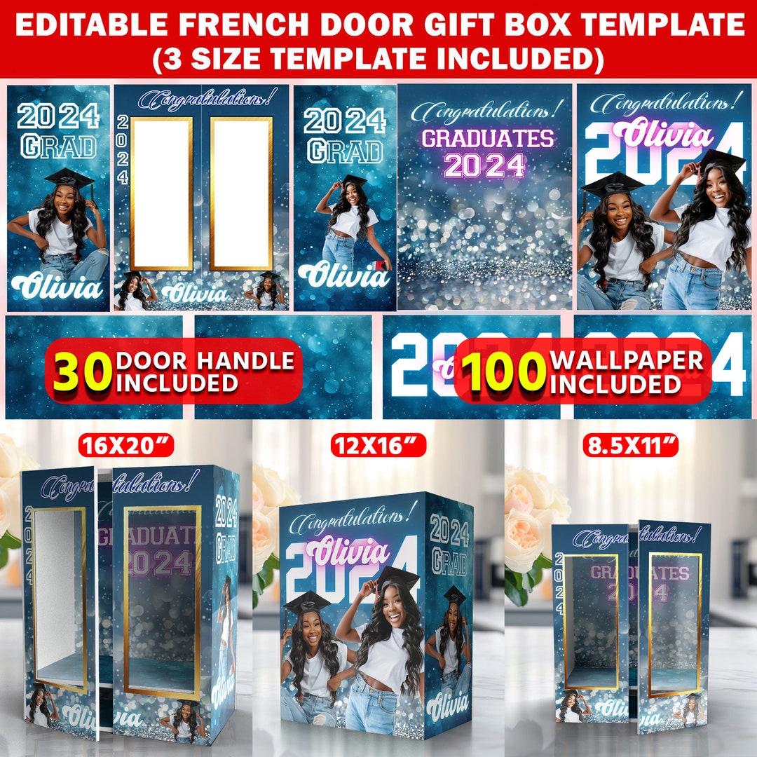 Editable French Doors Gift Box Template, 8.5X11, 12X16, 16X20 Canva DIY ...