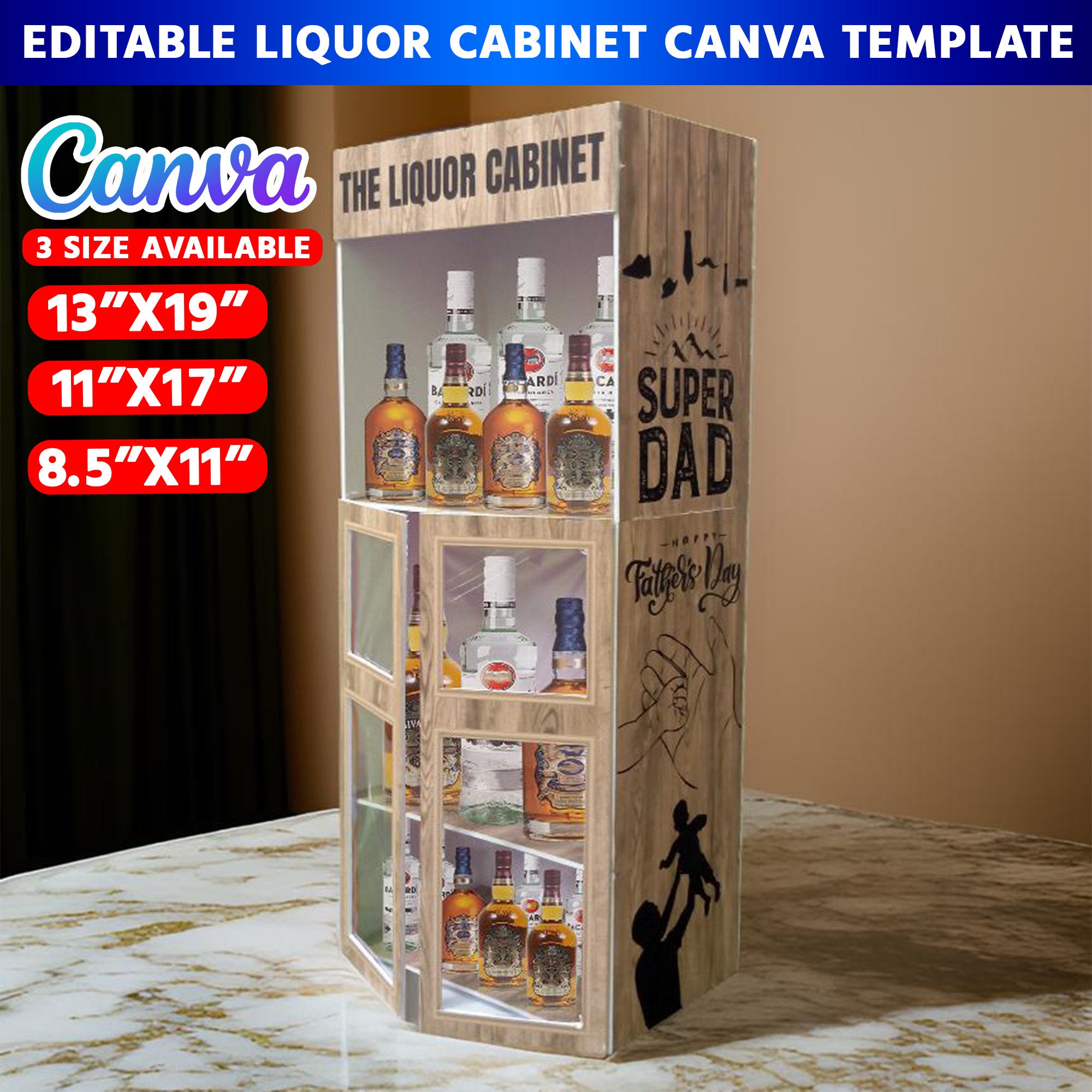 Liquor/bar Cabinet DIY Canva Template, Designer French Door Gift Box ...