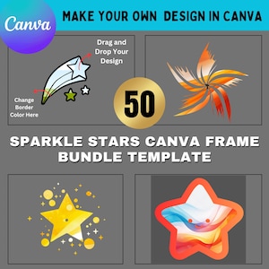 50 Canva Frames Sparkle Star Template Bundle | Make Your Own Bright ...