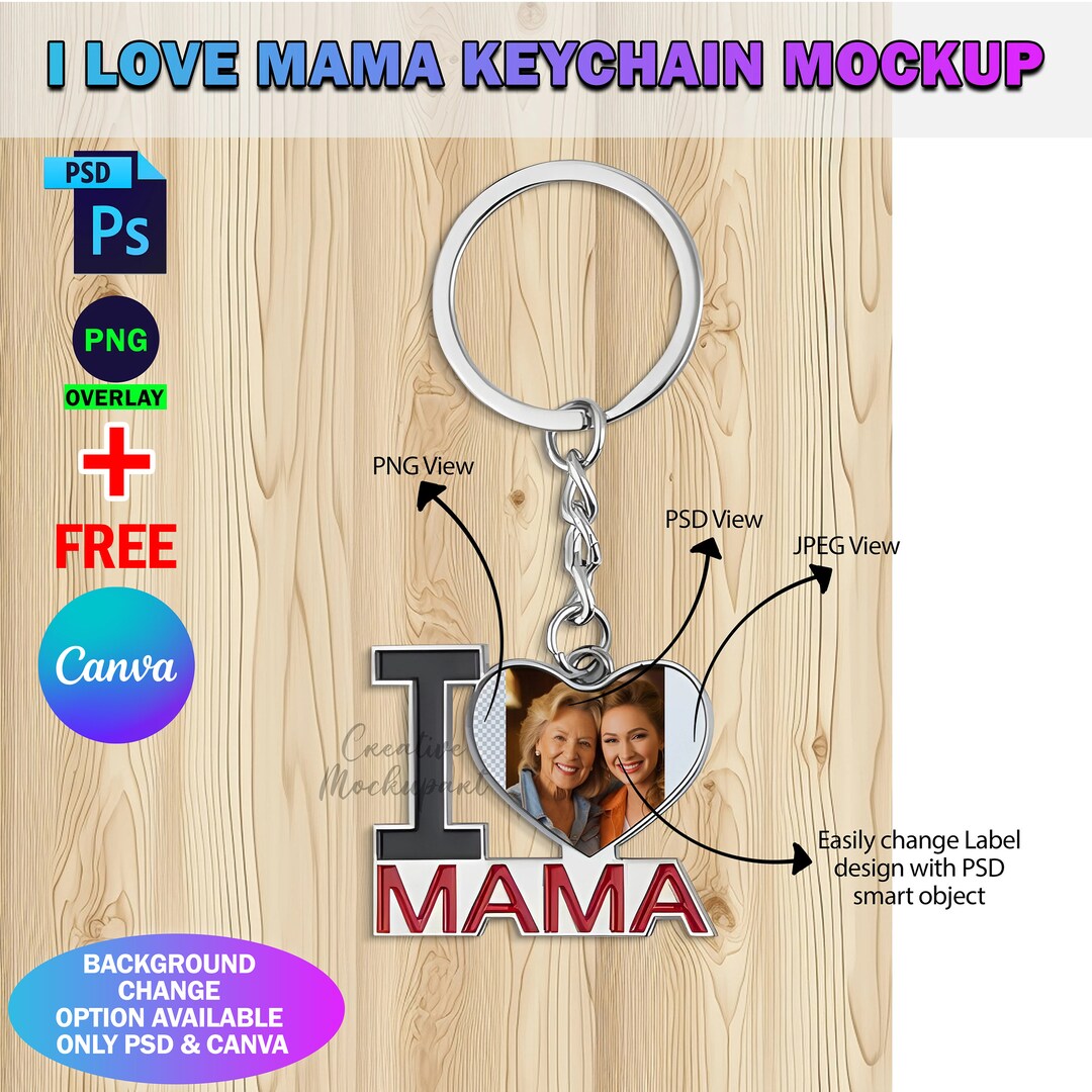 Dye Sublimation I Love Mama Keychain Mockup, Insert Design & Background ...