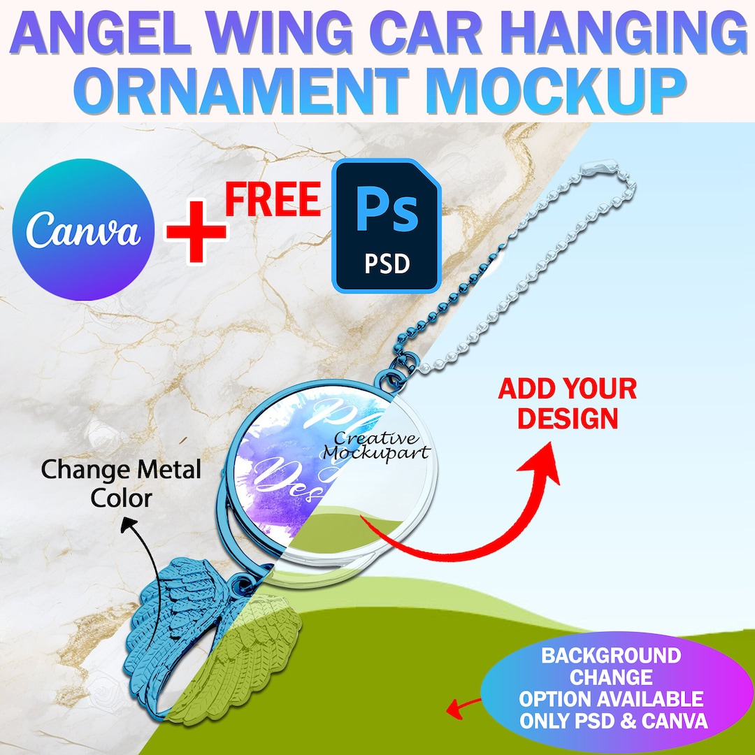 Canva Angel Wing Car Hanging Ornament Mockup, Hanging Mirror Charm ...