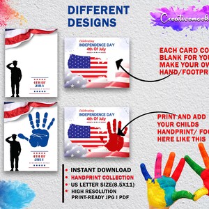 DIY 4th of July Handprint Craft Bundle, Printable Keepsake Independence ...