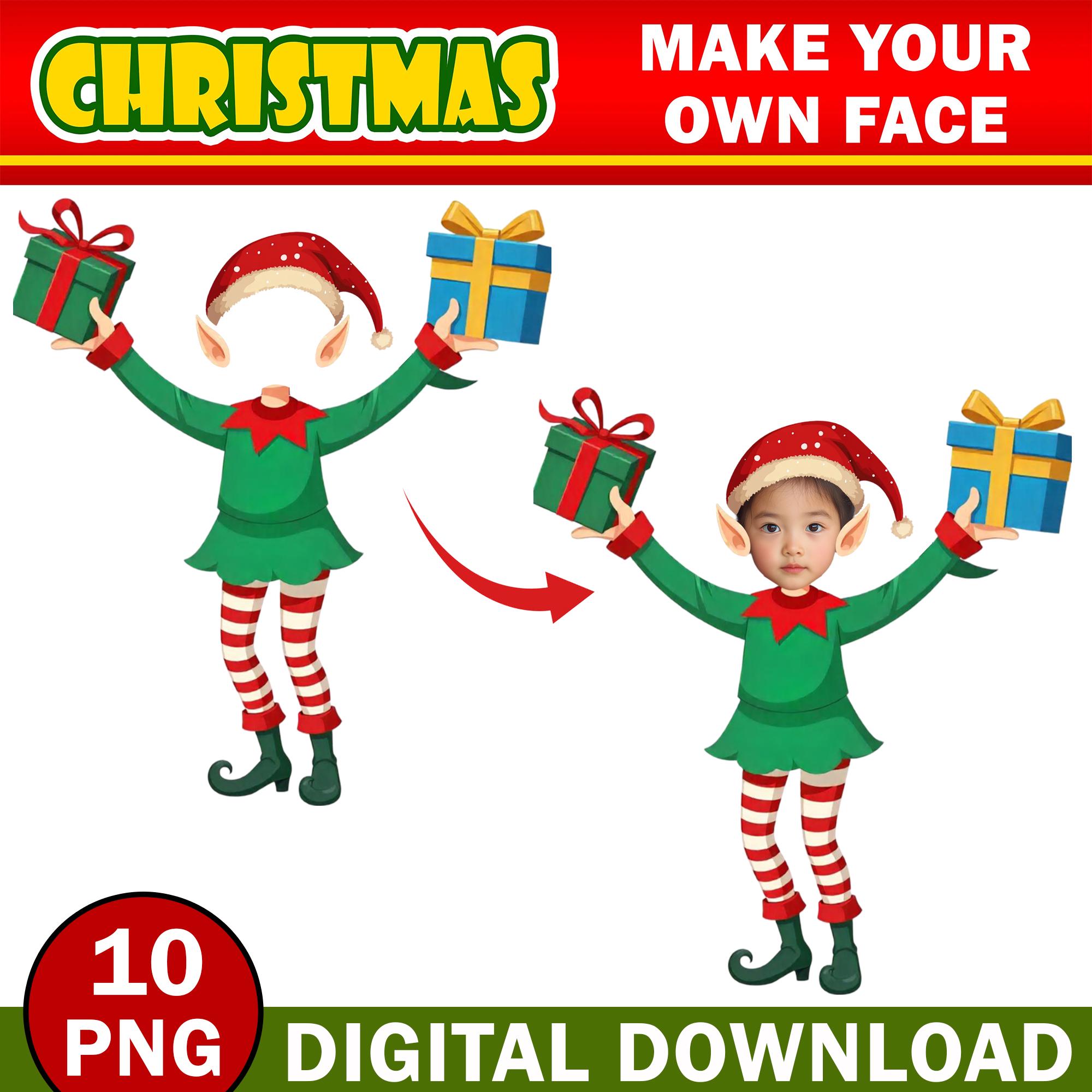 10x Christmas Add Your Own Photo Face, DIY Elf Yourself PNG Bundle, Elf ...