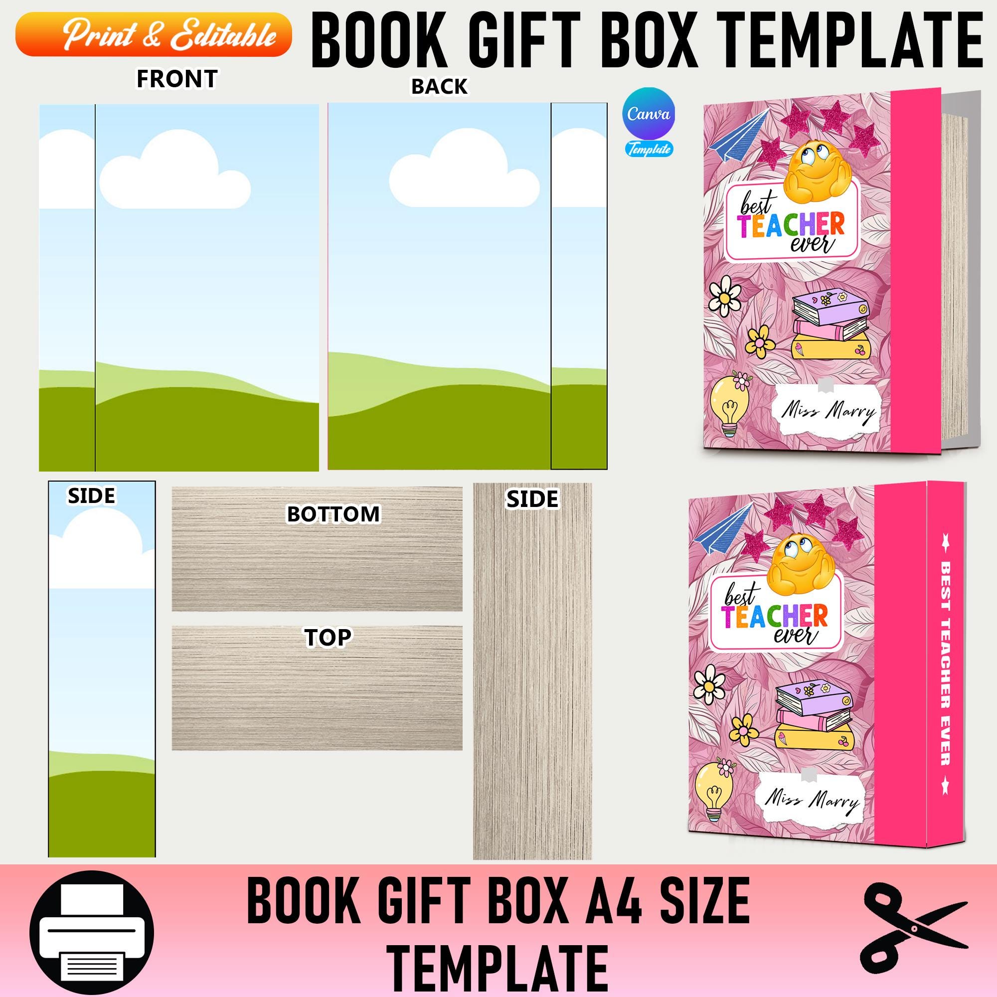 Book Box Template, Canva Editable Treat Book Box, Teacher's Day Gift ...