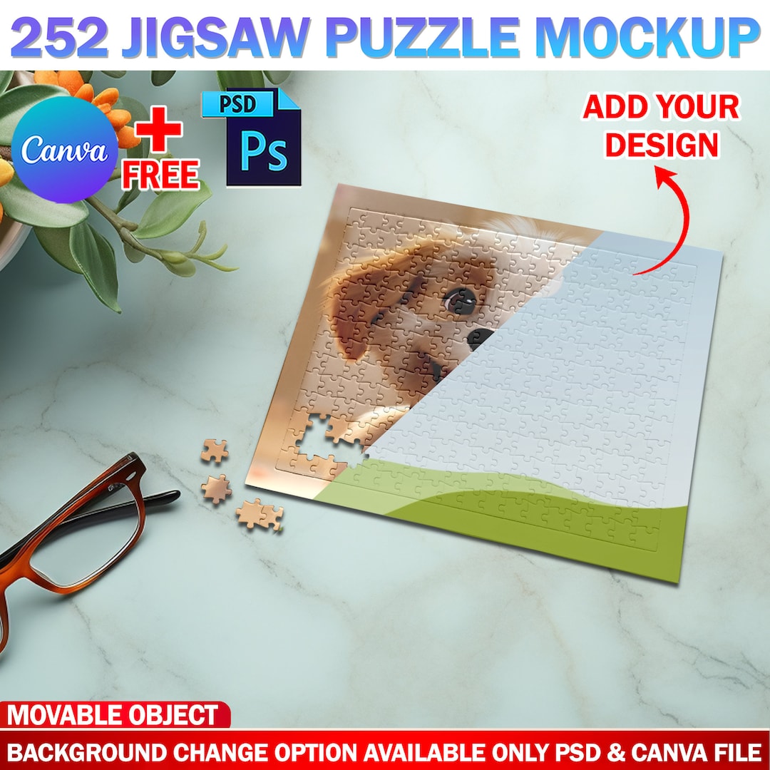Canva 252 Piece Puzzle Mockup, Jigsaw Puzzle Template for Sublimation, Insert Your Own Design ...