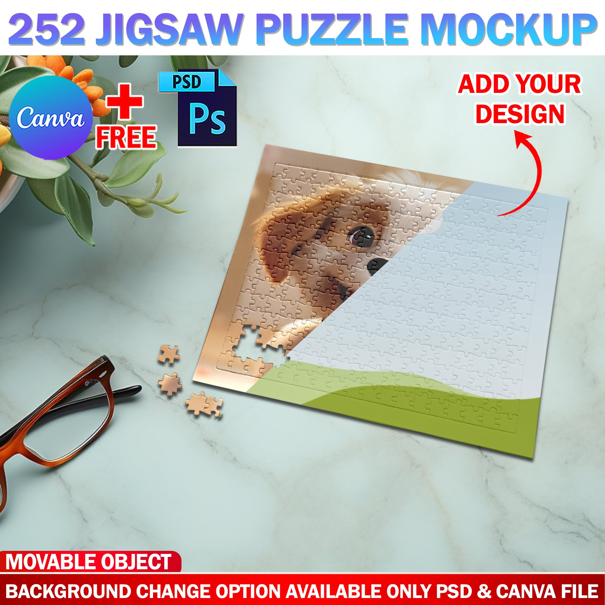 Canva 252 Piece Puzzle Mockup, Jigsaw Puzzle Template for Sublimation ...