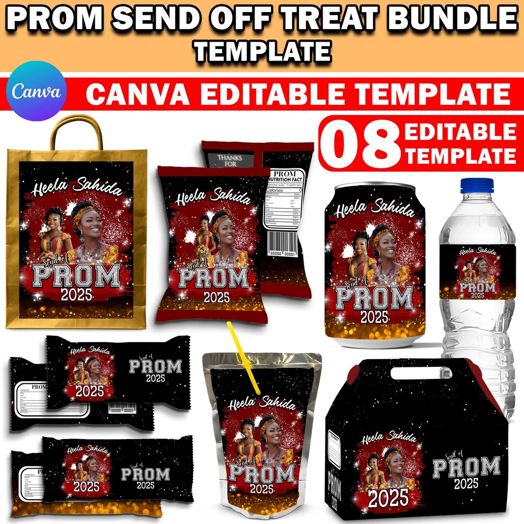 Prom Send off Treat, Prom Packaging Template Bundle, Glitter Red ...