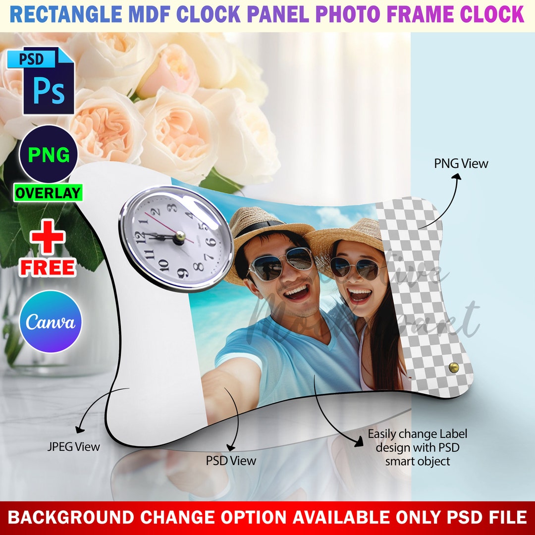 Dye Sublimation Rectangle Desk Clock Panel Photo Frame Mockup, MDF ...
