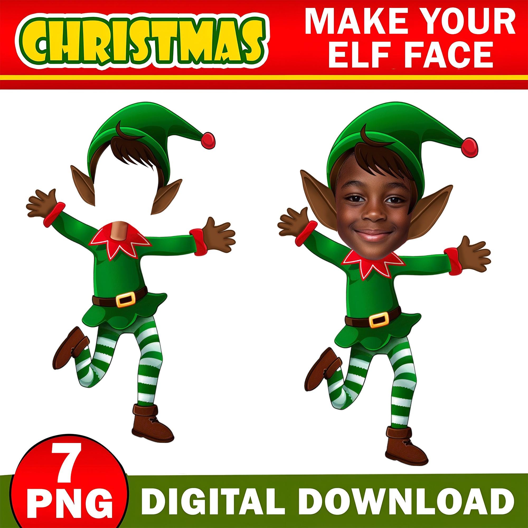 Afro American DIY Elf Yourself PNG, Christmas Add Your Own Photo Face ...