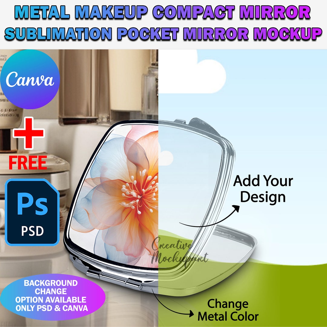 Canva Metal Compact Mirror Mockup for Dye Sublimation, Pocket Makeup ...