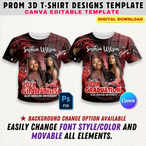 Graduation 3D Shirt Design, Red & Black T-shirt Design Template, 32x27 ...