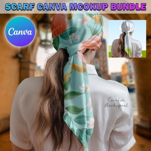 Canva 25 Scarf Mockup Bundle | Silk Scarf Mockup Canva Frame, Wrapped Satin Silk Scarf Mockup ...