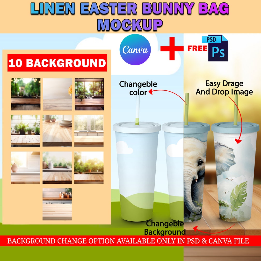 Canva 24oz Cold Cup Full Wrap Mockup, 24oz Cup With Lid and Straw ...