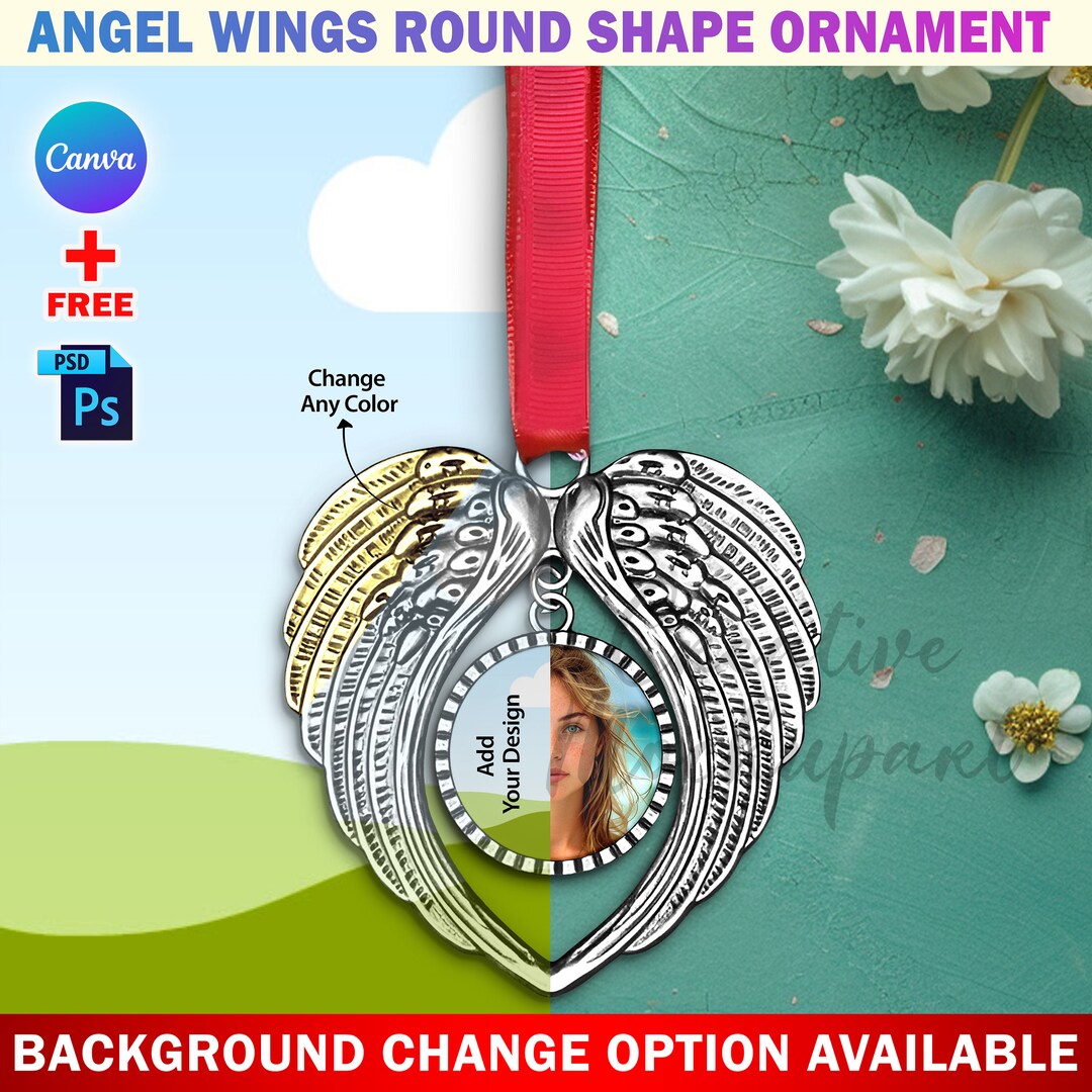 Canva Angel Wings Round Shape Ornament Mockup for Dye Sublimation ...