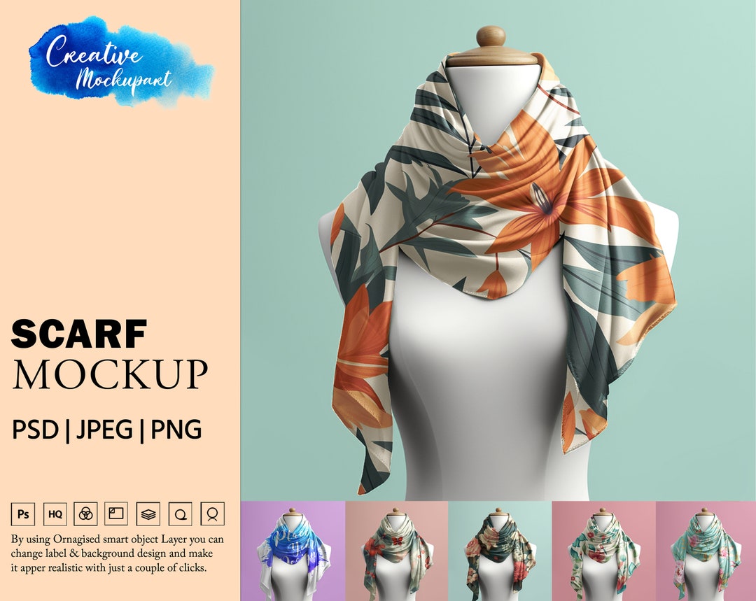 Silk Scarf Mockup | Wrapped Bandana Mockup| Change Background, Add Your ...