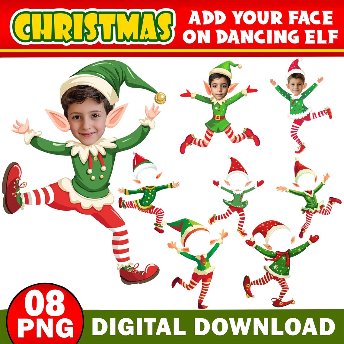DIY Christmas Add Your Own Custom Photo Face Ornament, Elf Yourself PNG ...