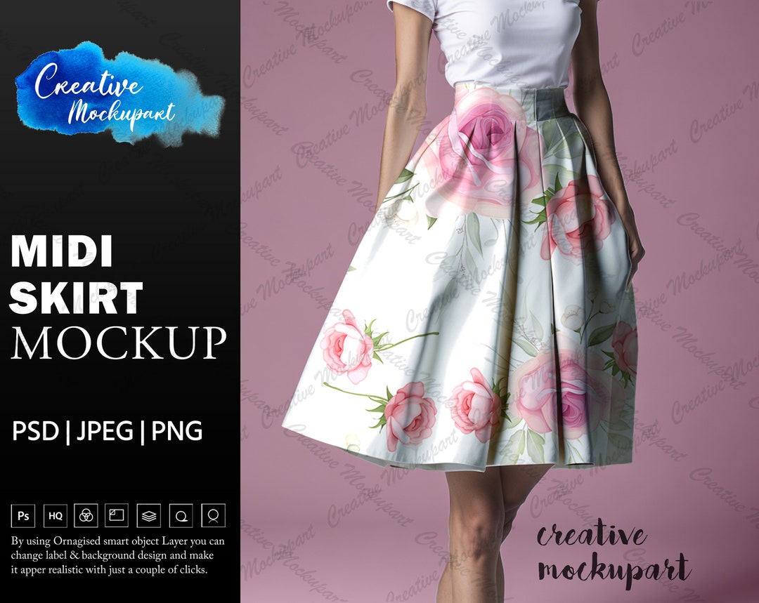 Midi Skirt Mockup | Change Background, Add Your Own Design via Photoshop Smart PSD Object ...