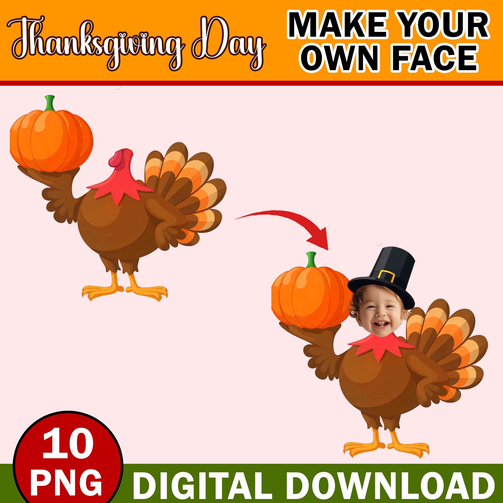 10x Thanksgiving Add Your Own Face, DIY Turkey Yourself PNG Bundle ...