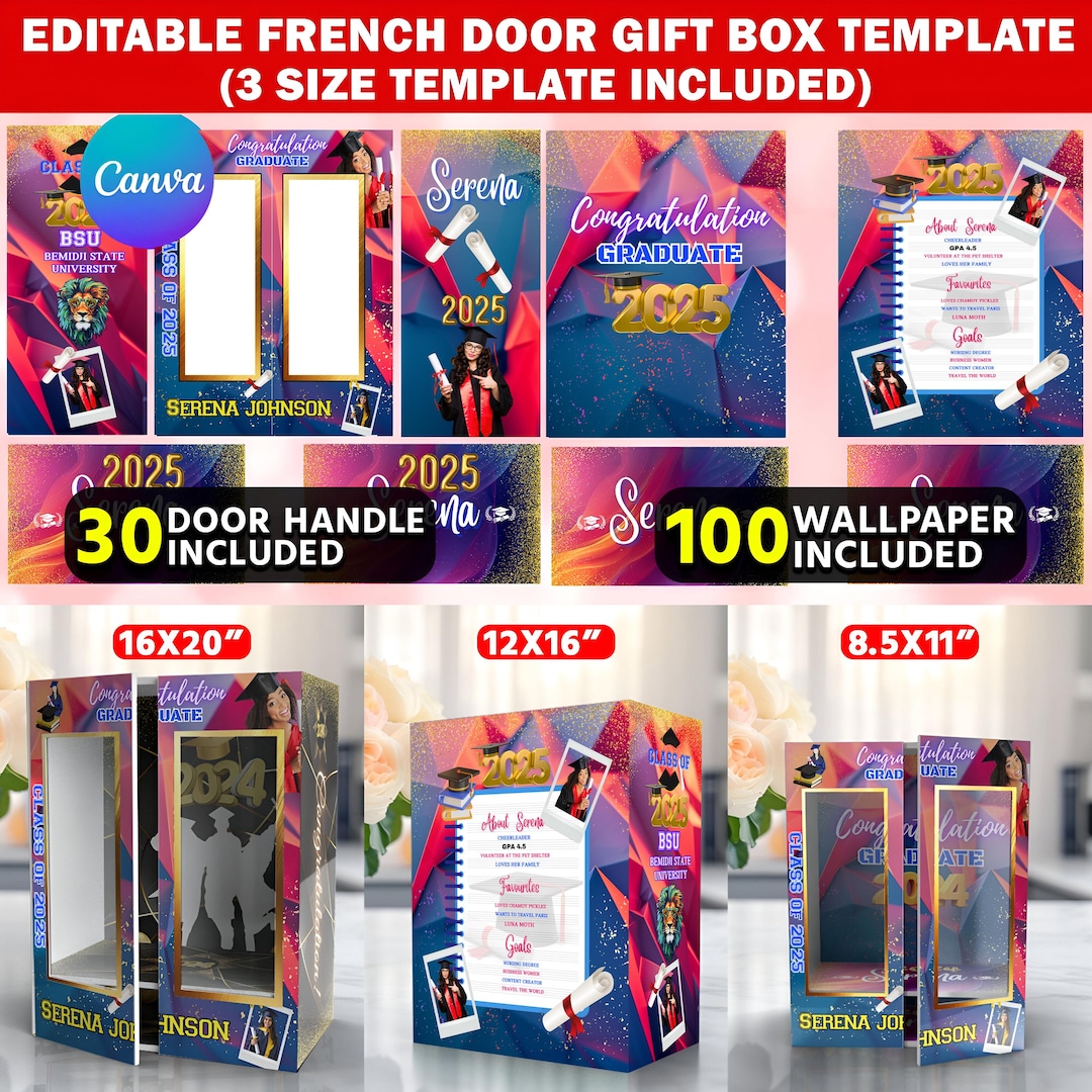 Graduation French Doors Gift Box Template, 8.5X11, 12X16, 16X20 Canva ...