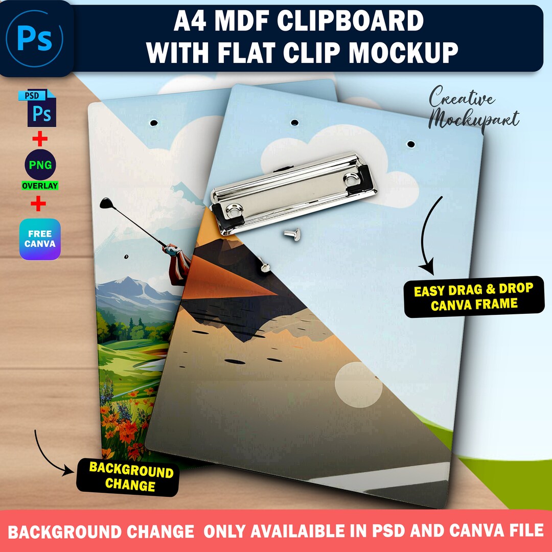 Dye Sublimation A4 MDF Clipboard With Flat Clip Mockup, Insert Own ...