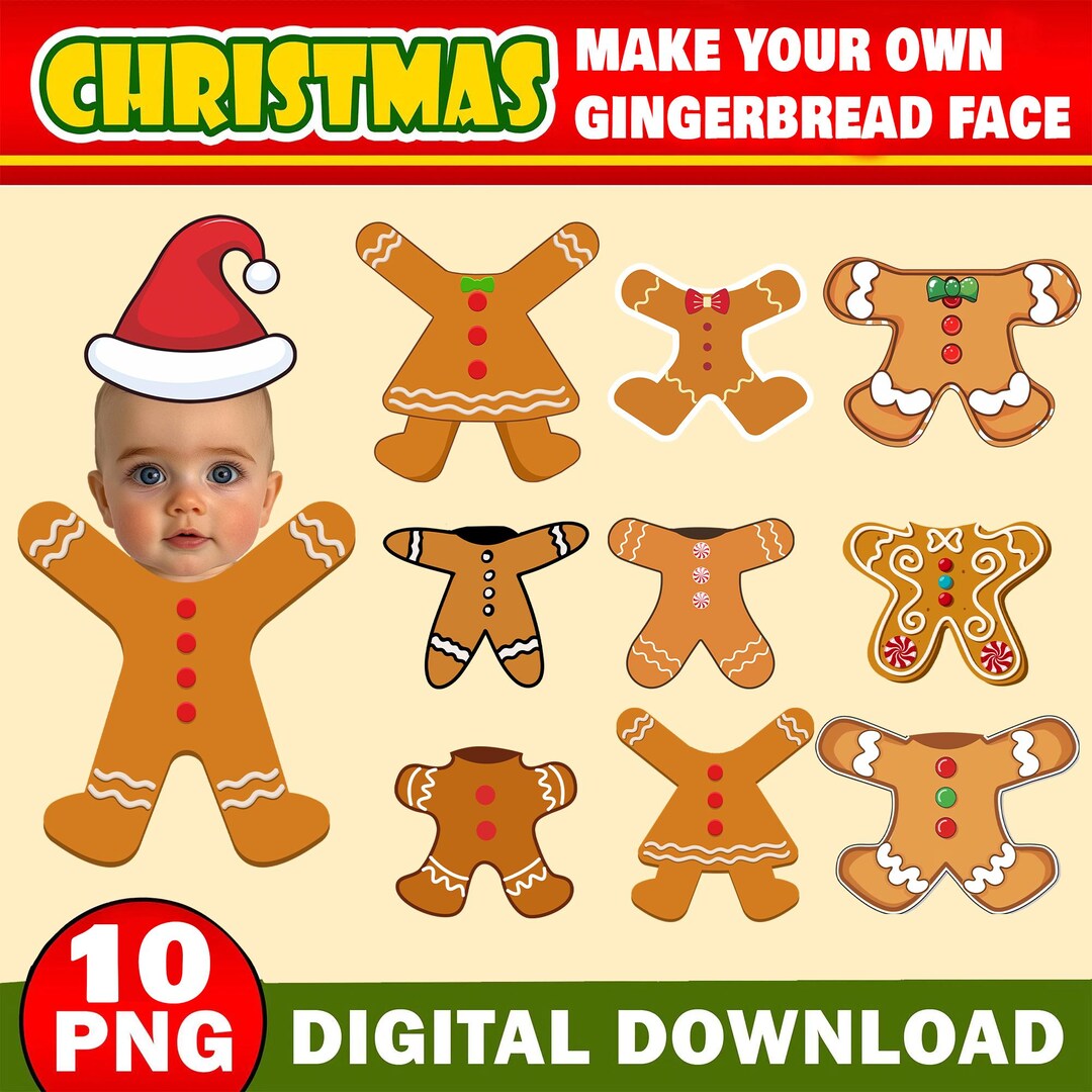 10x Christmas Add Your Own Photo Face Bundle, DIY Gingerbread Yourself ...