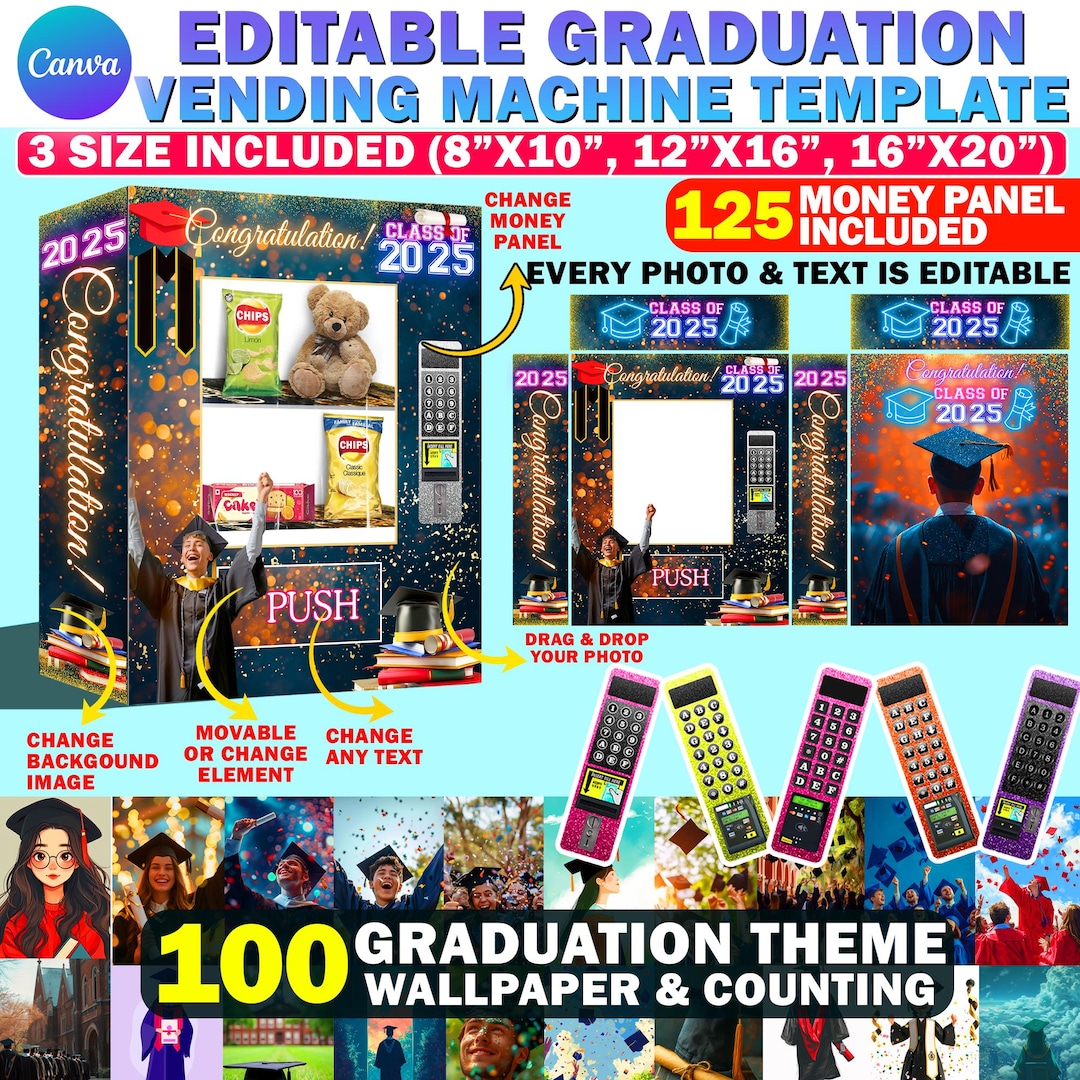 Canva Graduation Vending Machine Template, Editable 2025 Graduation ...