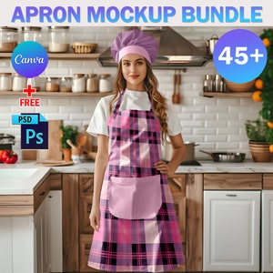 45X Apron Mockup Bundle, AOP & With Pocket Apron Canva Mockup, Kitchen, Woman, Man, Black ...