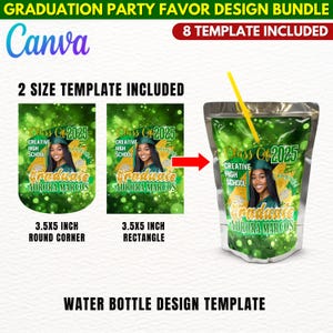 8X Graduation Party Favor Template Bundle, Green Canva Editable ...