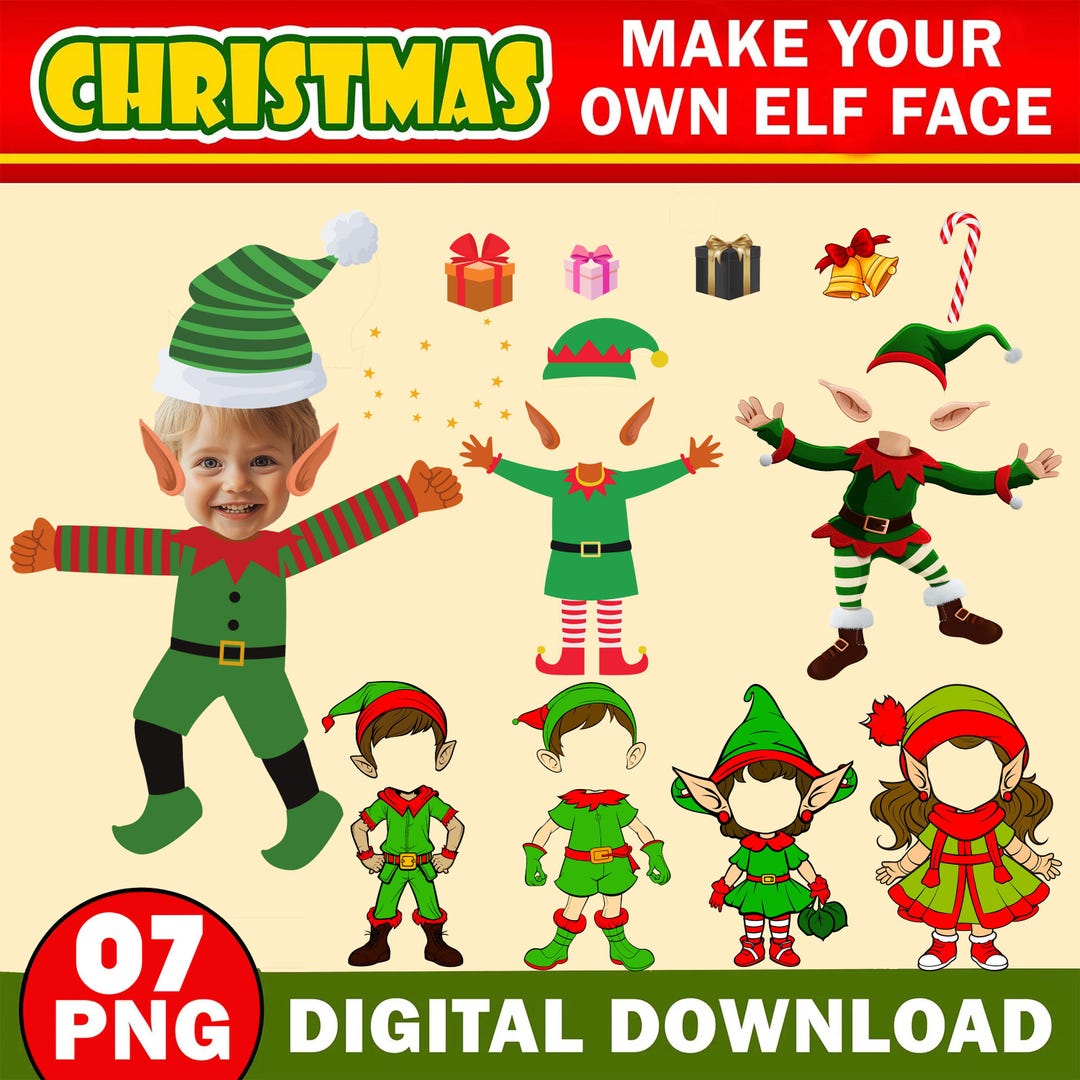 Christmas Add Your Own Photo Face, DIY Elf Yourself PNG Bundle, Elf ...