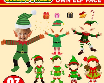 50+ Christmas Add Your Own Photo Face, DIY Elf Yourself PNG Bundle, Elf ...