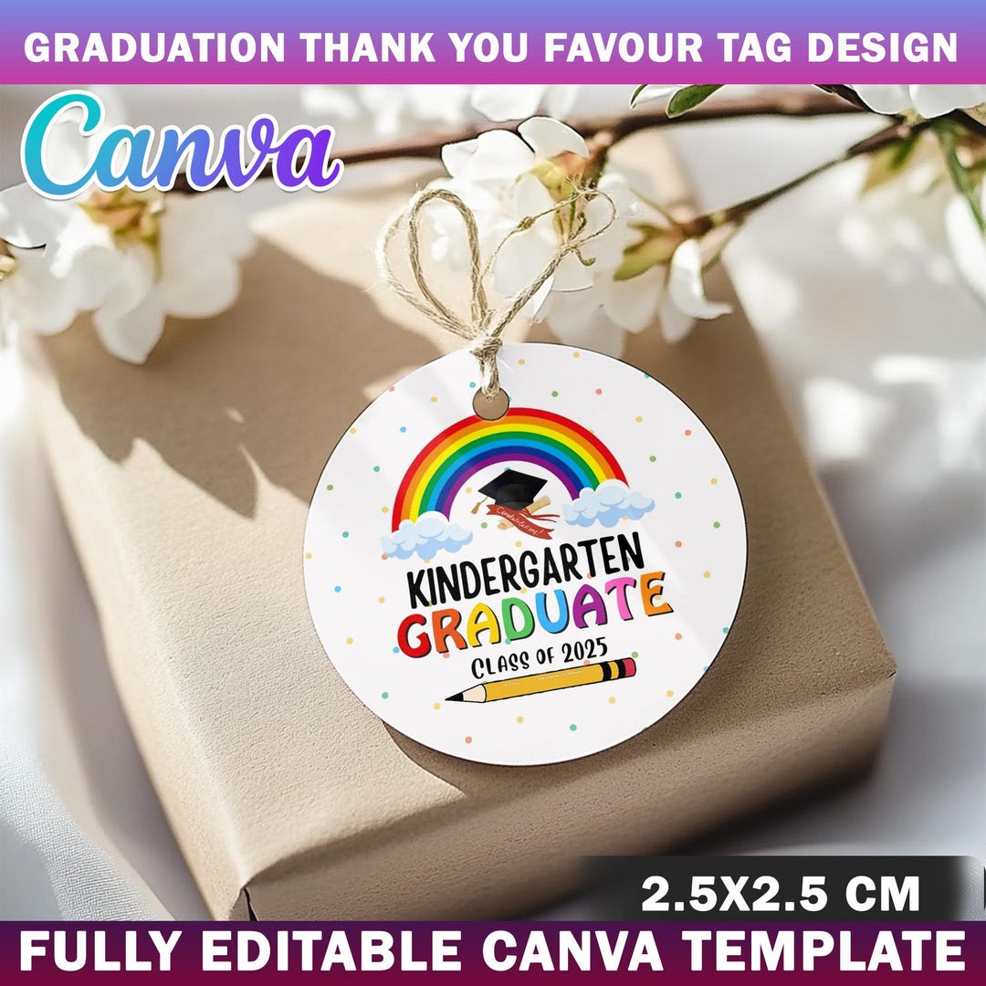 Kindergarten Graduation Round Tag, End of Year Graduation Gift Tag ...