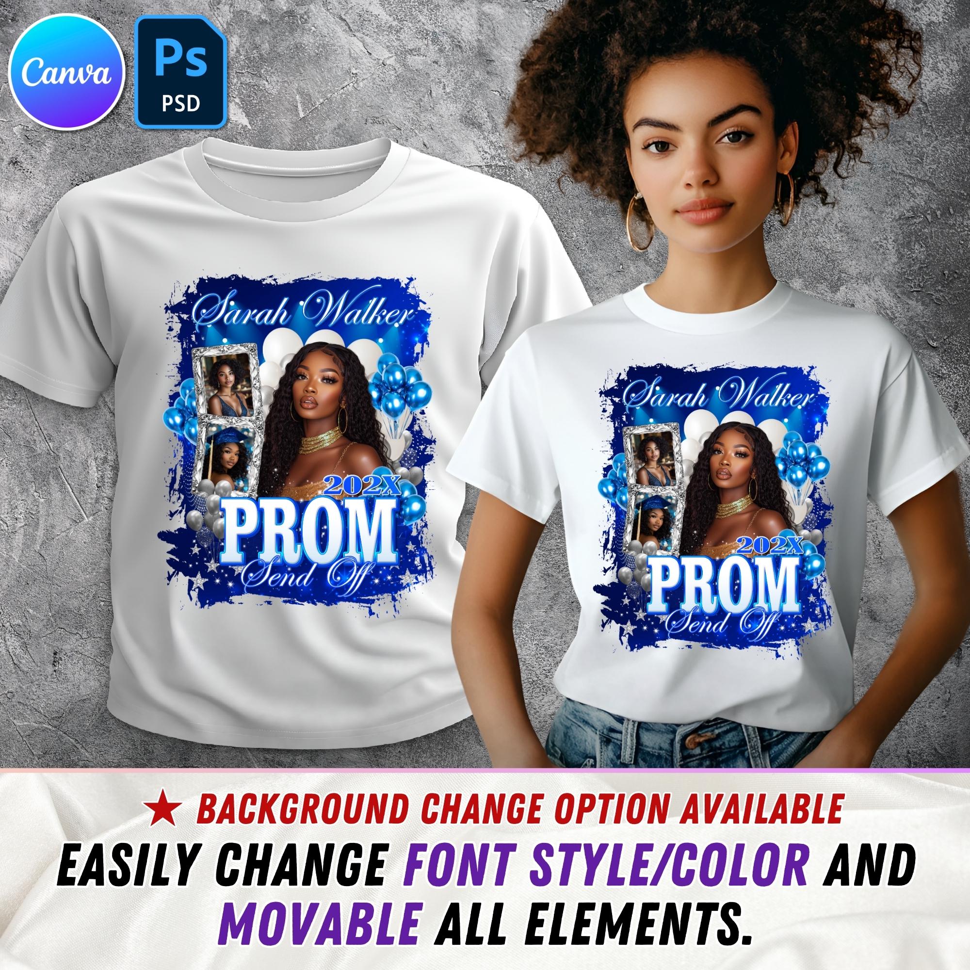 Prom Shirt Design, Blue and White DTF T-shirt Design Template, 16x20 ...