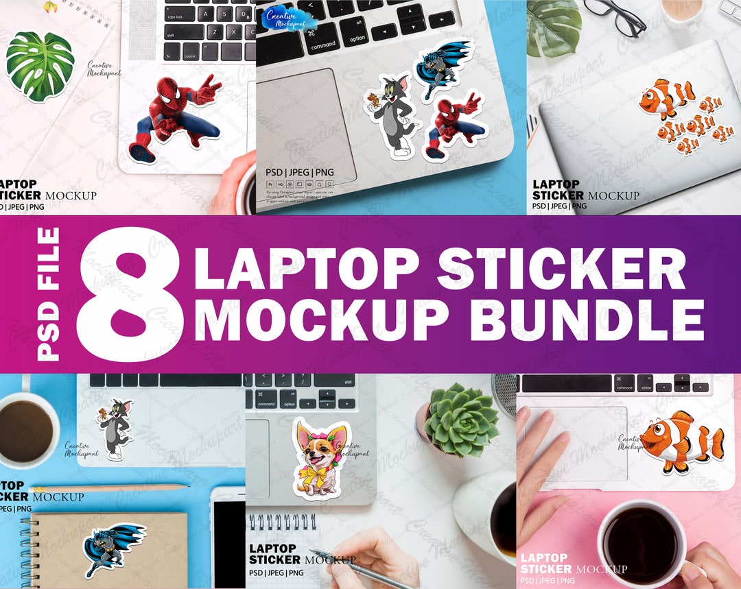 8 Laptop Sticker Mockup Bundle MacBook Sticker Mockup, Editable ...
