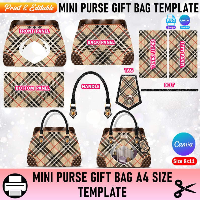 Mini Purse Gift Bag, Designer Handbag Gift Box Template, DIY Luxury ...