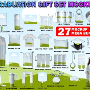 Dye Sublimation Graduation Gift Set Mockup Bundle, Grad Stole, Fan, Pin ...