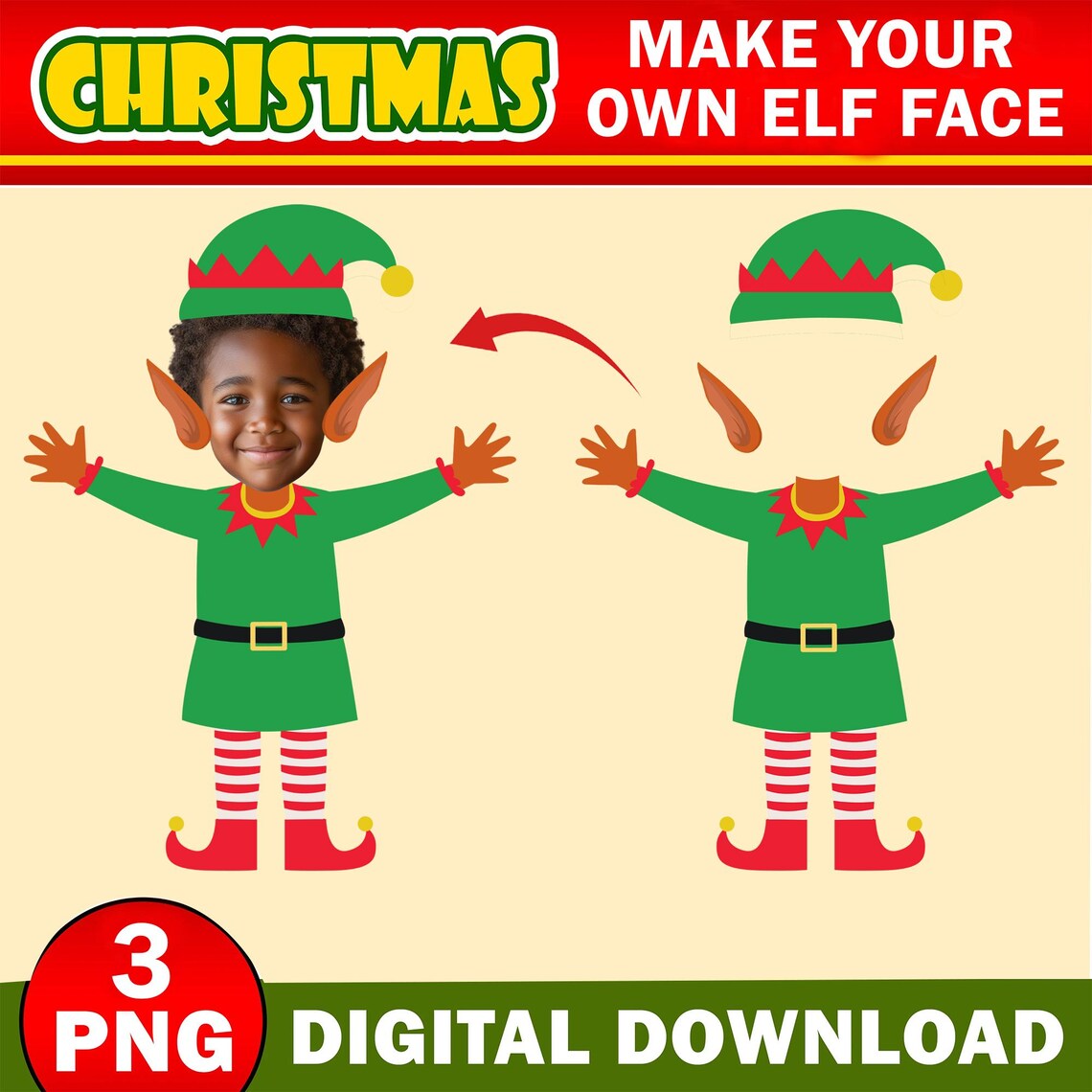 Christmas Add Your Own Photo Face, DIY Elf Yourself PNG Bundle, Elf ...