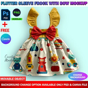 Flutter Sleeve Frock With Bow Mockup, Flutter Sleeve Dress Mockup ...