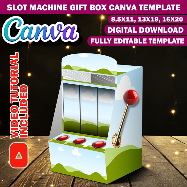 Slot Machine Gift Box Canva Template, Foam Board Trendy Gift Box ...