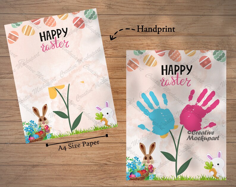 Easter Bunny Handprint Art With Flowers Personalized Easter - Etsy