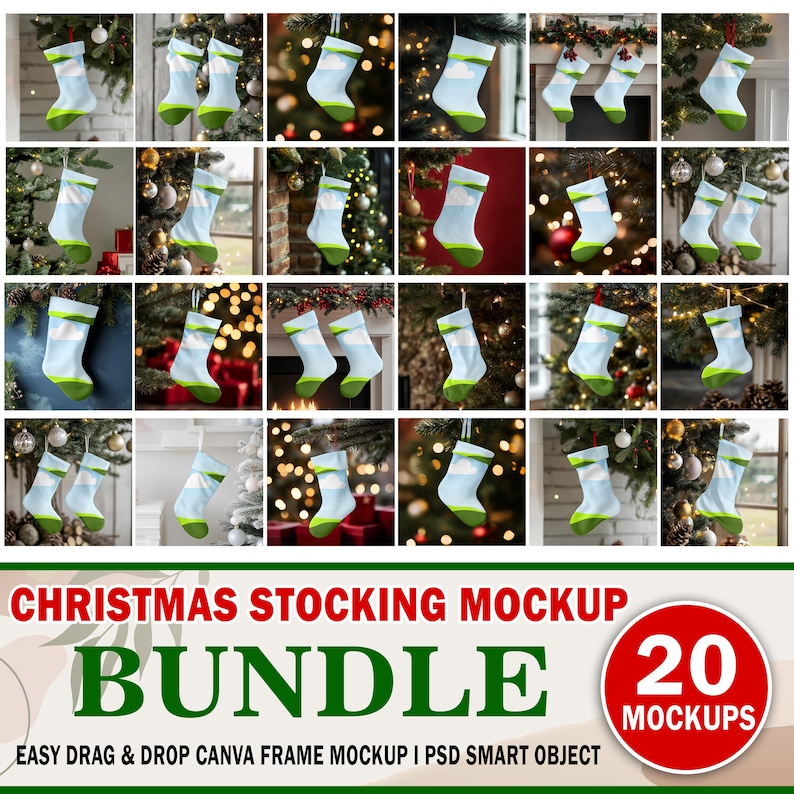 20x PSD Christmas Stocking Mockups Bundle, DIY Holiday Stocking Drag ...