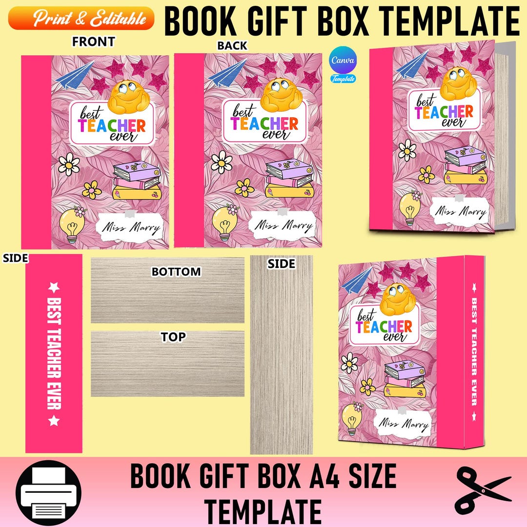 Book Box Design Template, Canva Editable Treat Book Box, Teacher's Day ...