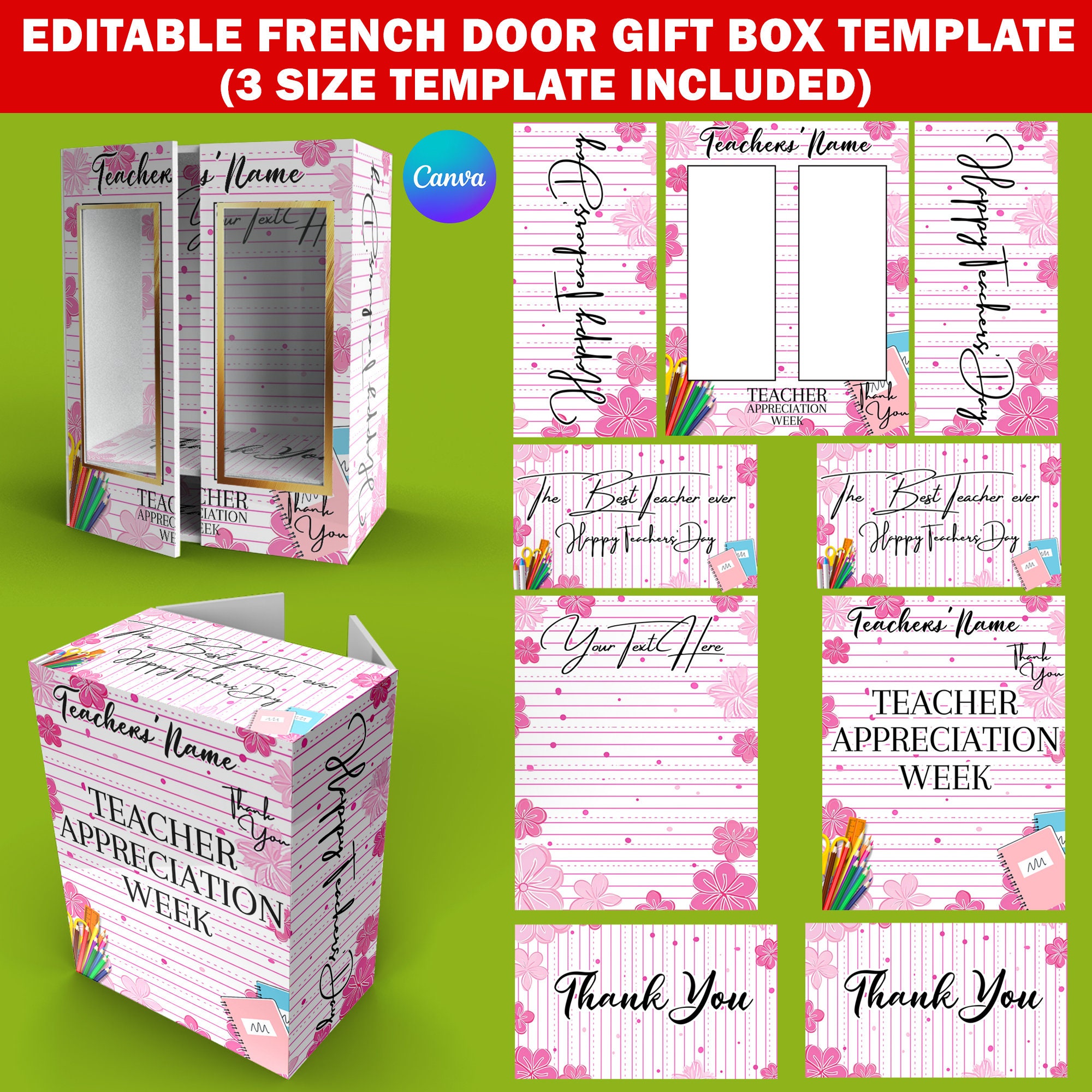 Teacher’s Appreciation Day French Door Gift Box Template, 8.5X11, 12X16 ...
