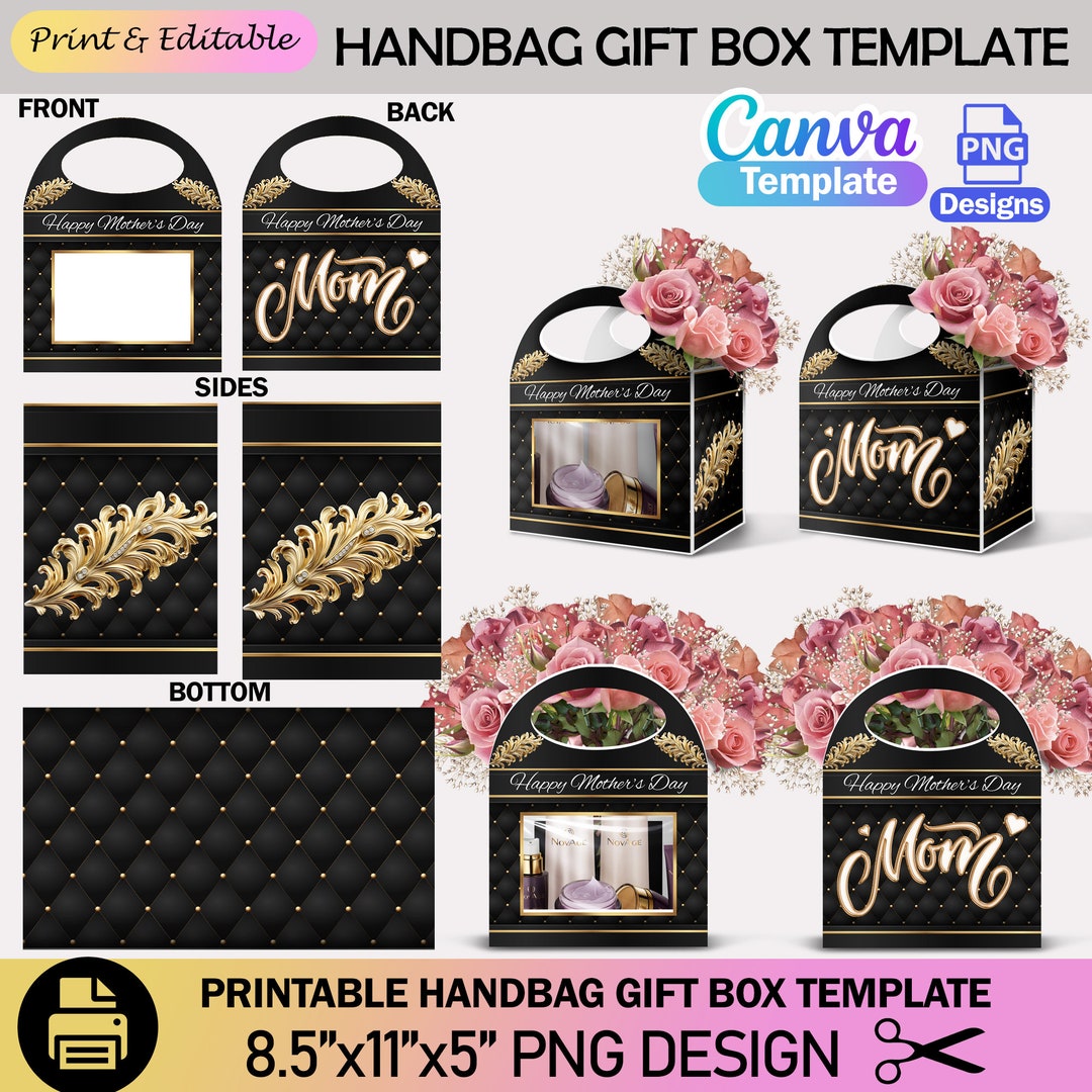 Editable 8.5x11 Luxury Handbag Gift Box Design Template Bundle, Canva ...