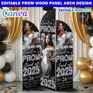 Prom Wooden Arch Panel Design Canva Backdrop Template, Editable Black ...