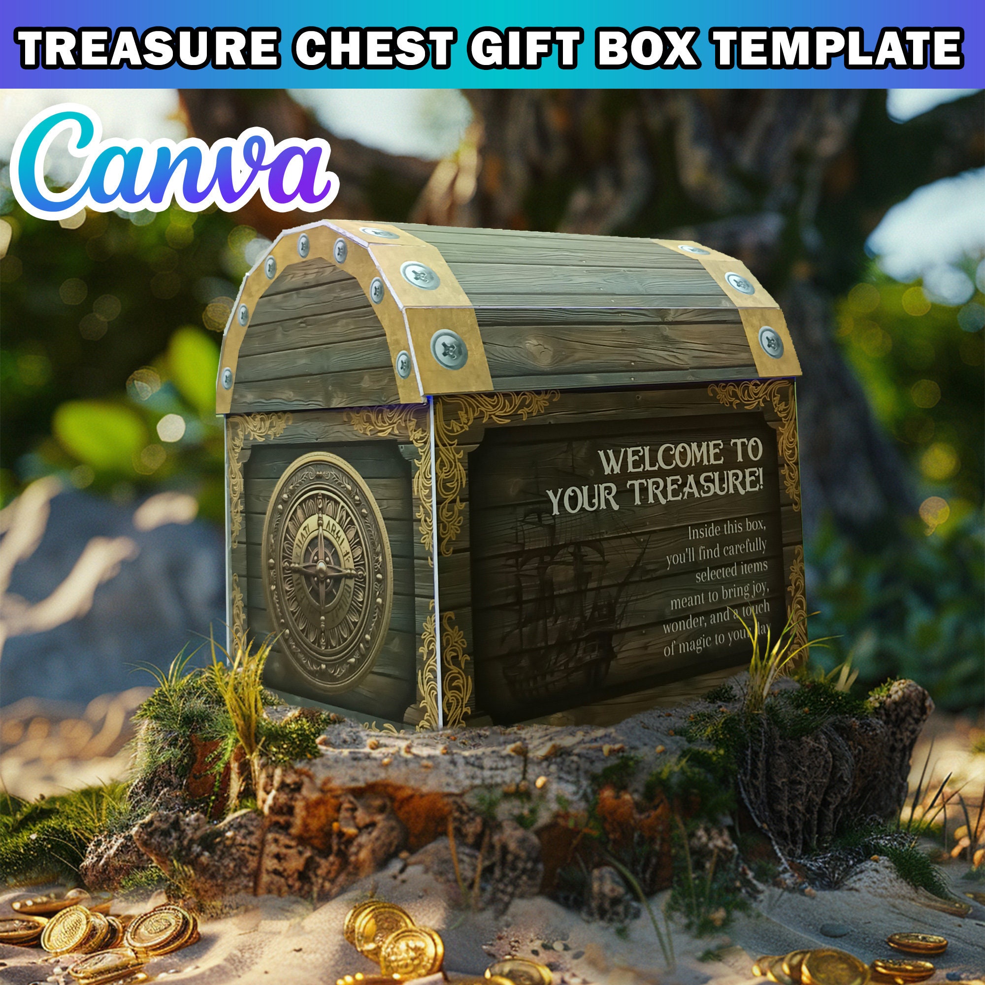 Treasure Chest Gift Box Canva Template, Foam Board Pirate Treasure ...