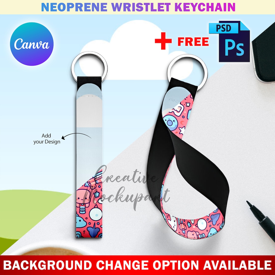 Canva Neoprene Wristlet Keychain Mockup, Sublimation Keychain Wristlet ...