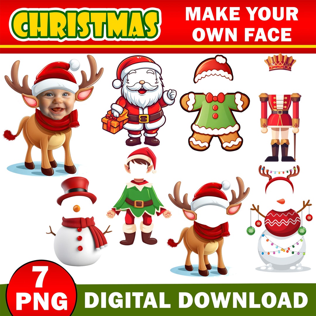 Christmas Add Your Own Photo Picture PNG Bundle, Santa Elf Reindeer ...