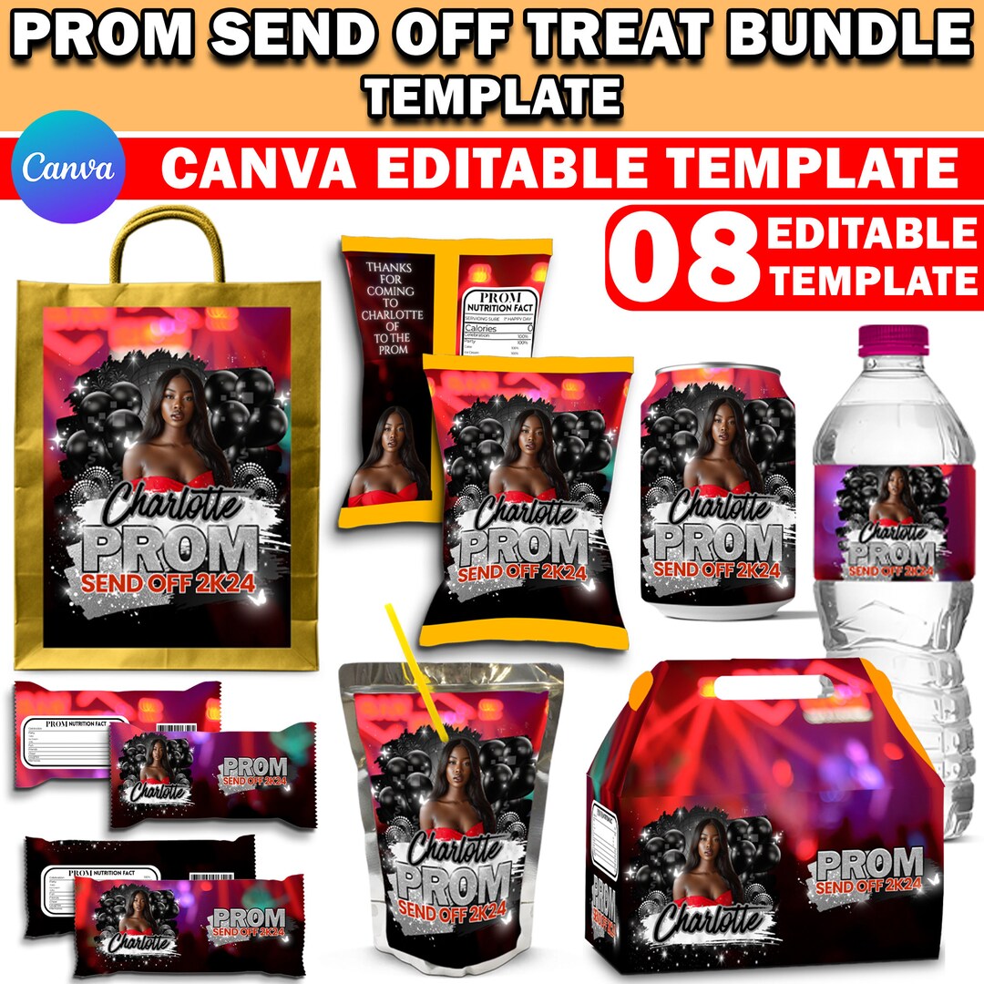 Prom Send off Treat, Prom Packaging Template Bundle, Black & Silver ...