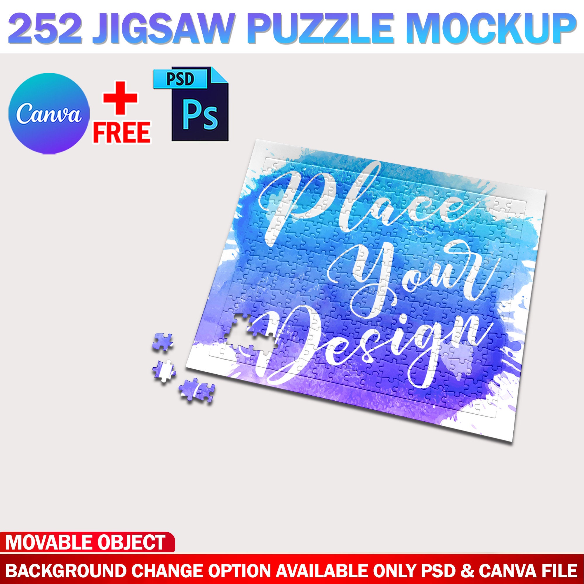 Canva 252 Piece Puzzle Mockup, Jigsaw Puzzle Template for Sublimation ...