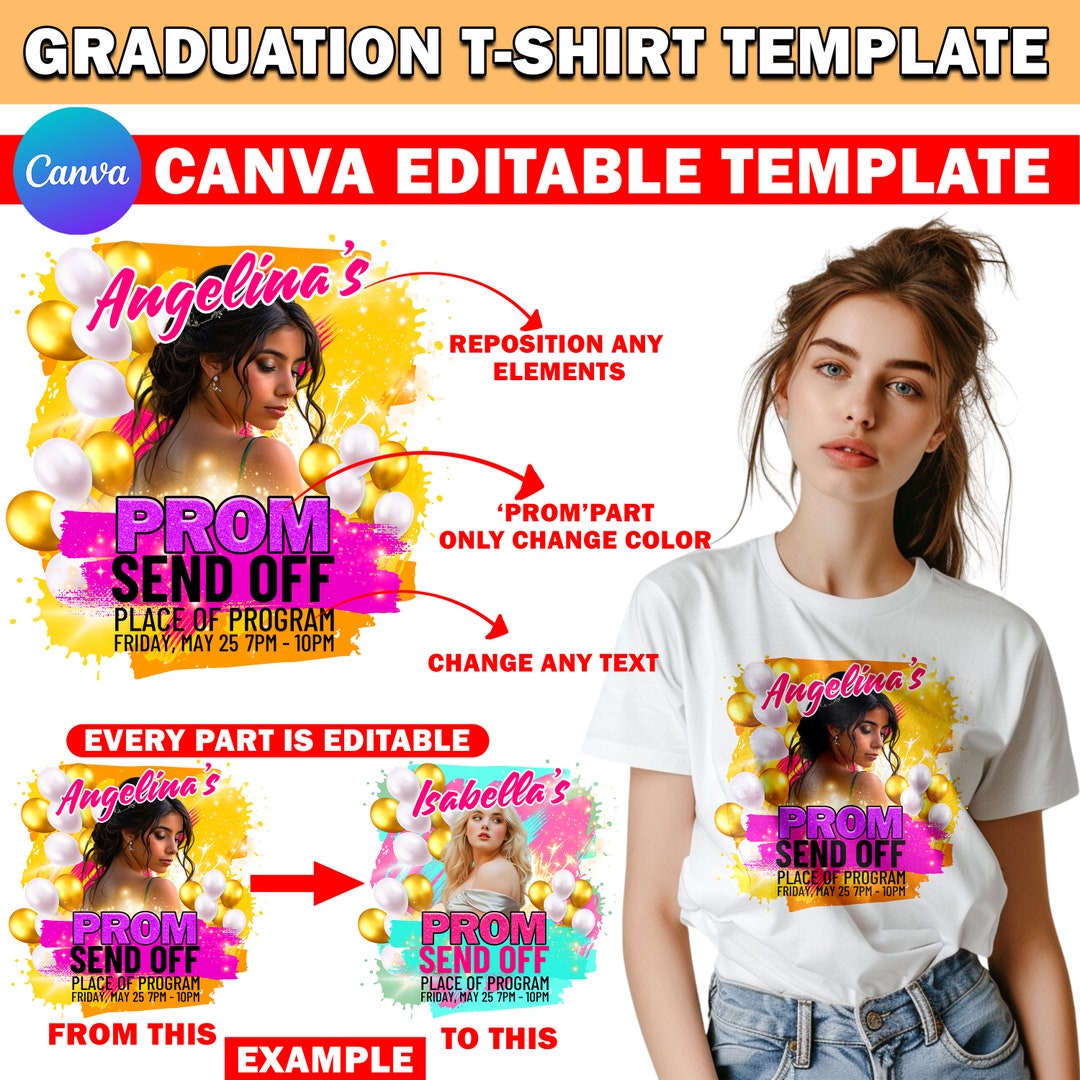 Prom Send off T Shirt Design Template, Editable Canva 2024 Prom T Shirt ...